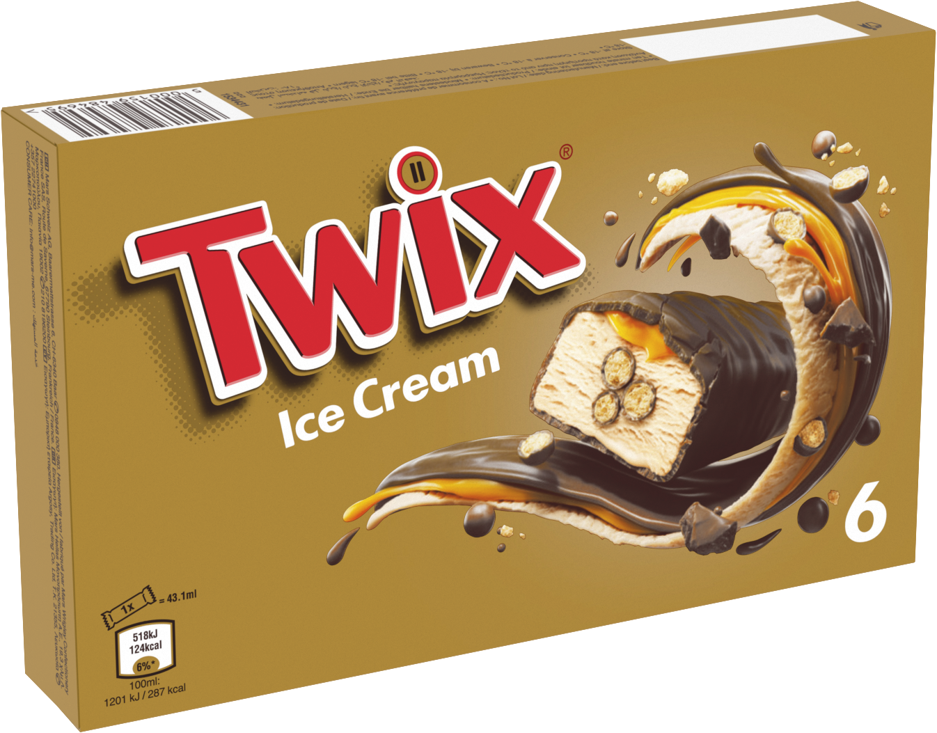 TWIX barre glacée au caramel biscuit enrobage cacao - Multipack x6 | TWIX